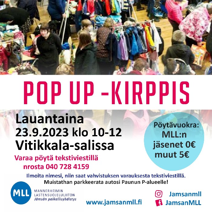 Pop Up-kirppis 23.9.2023 Vitikkalan koululla :: Jamsanmll